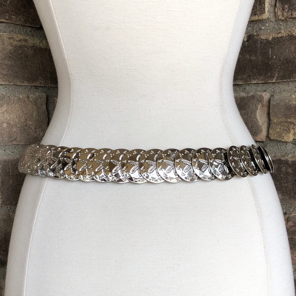 Vintage | Accessories | Vintage Belt S Stretch Silver Metal Sand Dollar ...